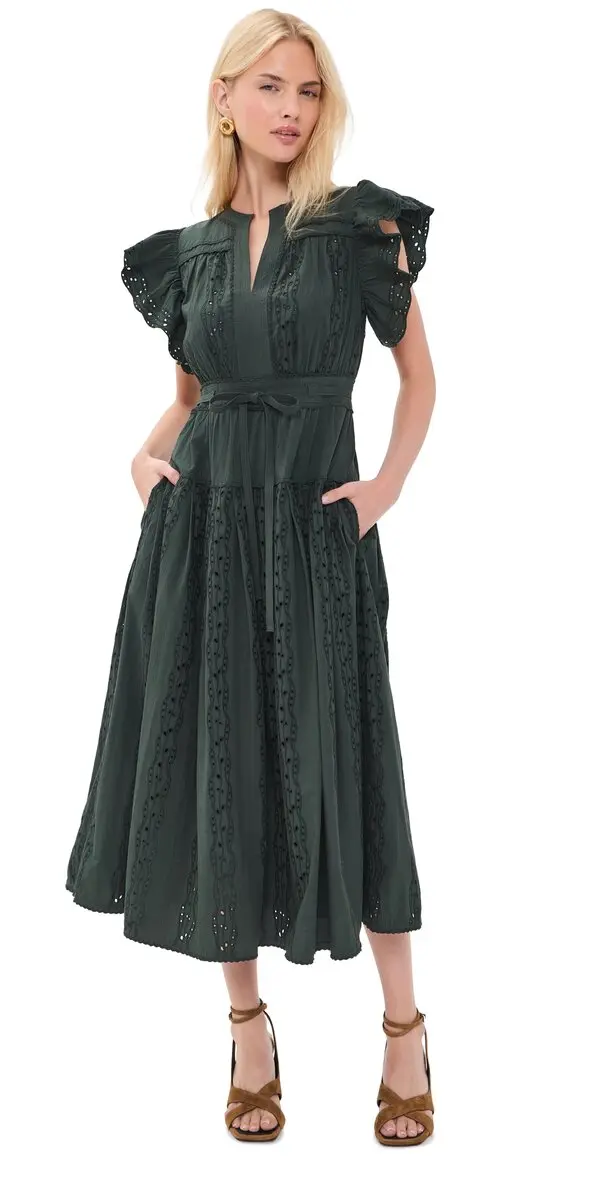 Ulla Johnson Dani Cotton Midi Dress With Short Sleeves - Cypress