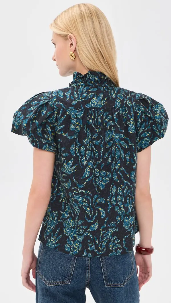 Ulla Johnson Estela Short Sleeve Printed Top - Midnight