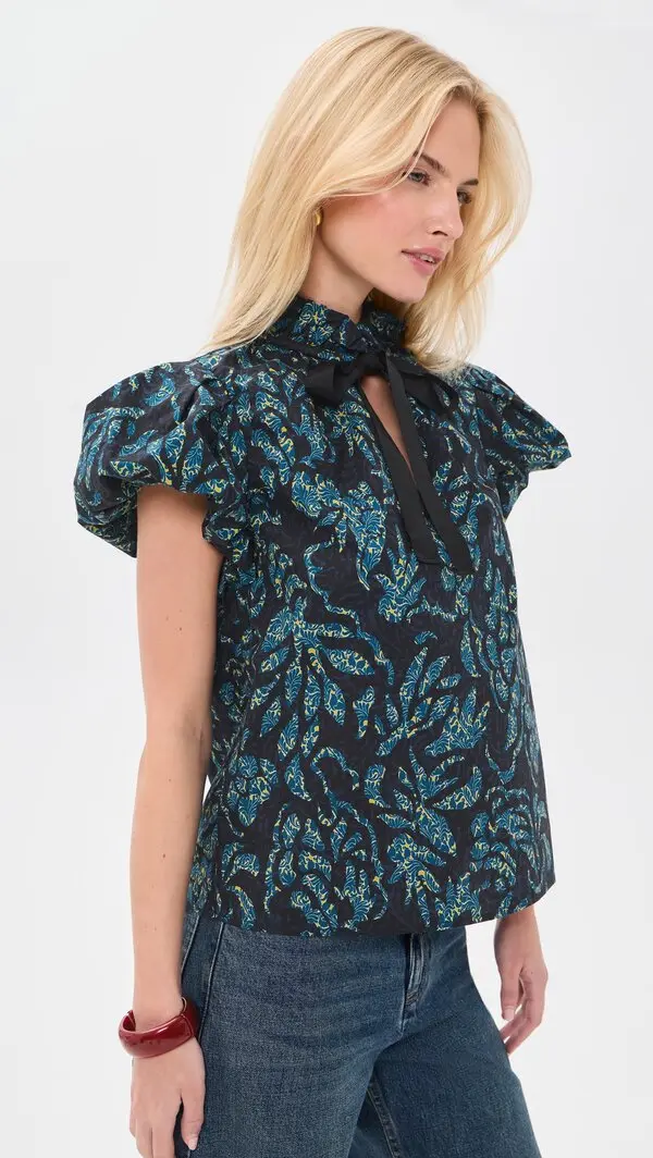 Ulla Johnson Estela Short Sleeve Printed Top - Midnight