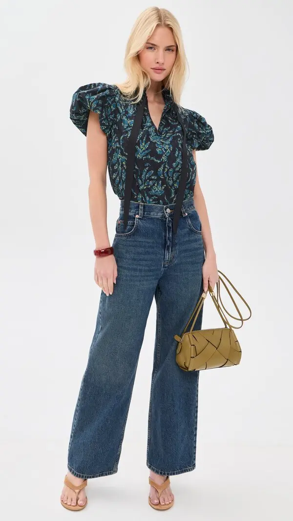 Ulla Johnson Estela Short Sleeve Printed Top - Midnight