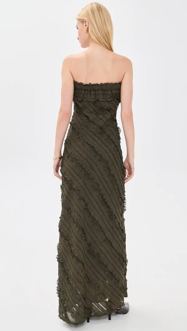 Endless Rose Strapless Ruffled Maxi Dress - Olive Brown