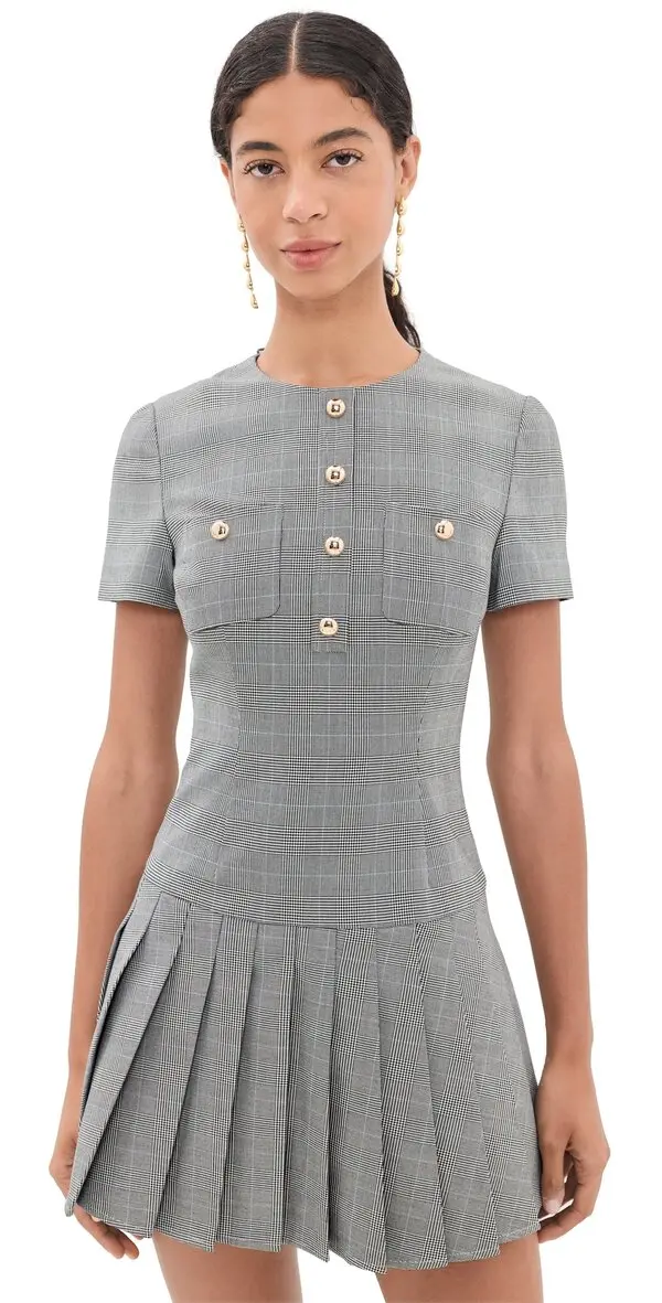 SELF-PORTRAIT Pleated Mini Dress - Grey