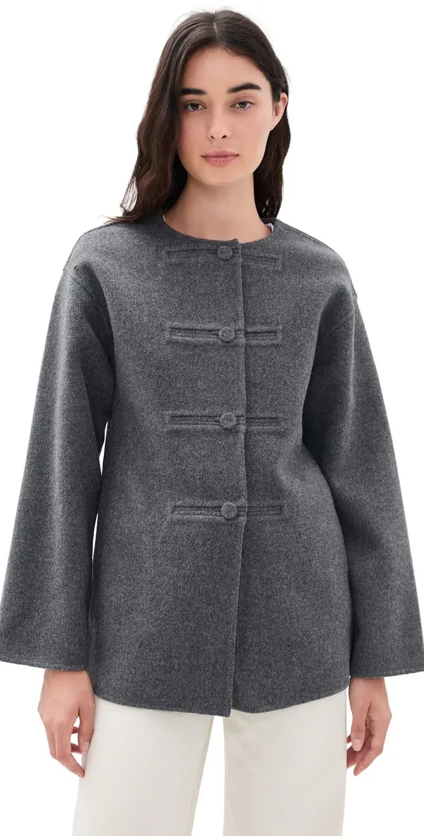 ALIGNE Anouk Jacket With Band Collar And Button Details - Grey Marl