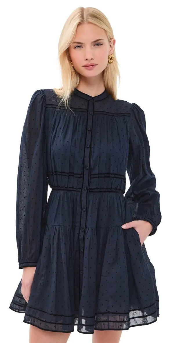 Ulla Johnson Lumi Long Sleeve Cotton Mini Dress - Nightfall