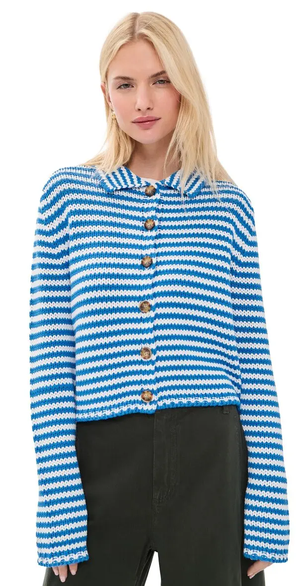 LA LIGNE Fine Line Mini Marina Cardigan - Cerulean/ivory