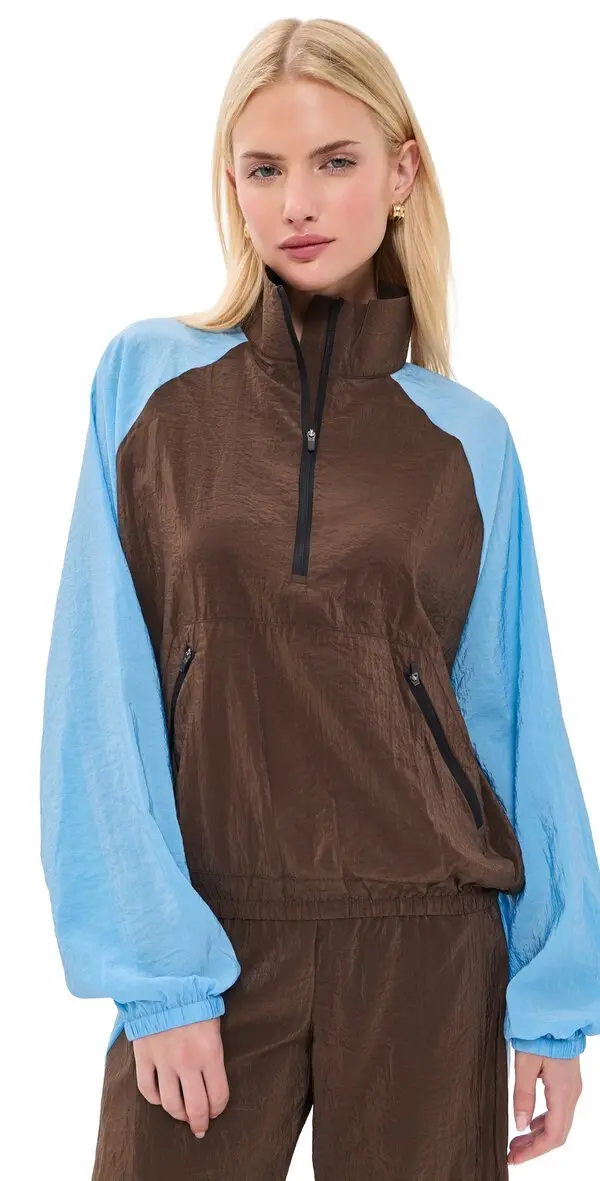 LA LIGNE Colorblock Half Zip Windbreaker - Chocolate/cerulean