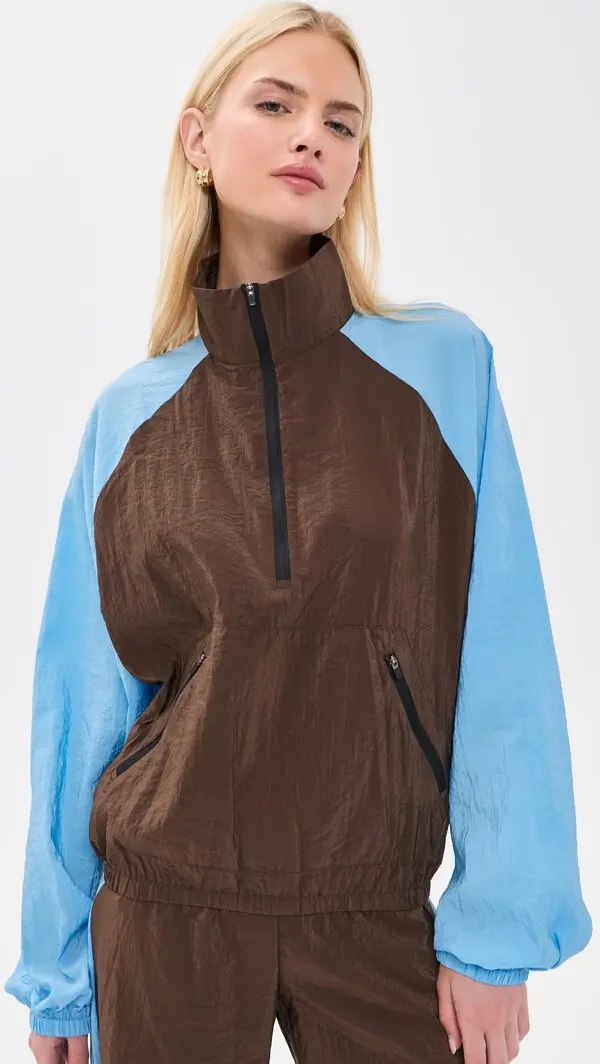 LA LIGNE Colorblock Half Zip Windbreaker - Chocolate/cerulean