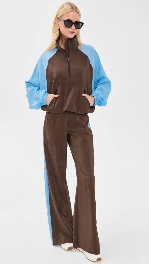 LA LIGNE Colorblock Half Zip Windbreaker - Chocolate/cerulean