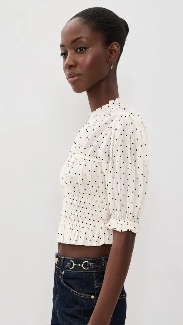 Ulla Johnson Rae Puff Sleeve Cotton Top With Smocked Bodice - Blanc