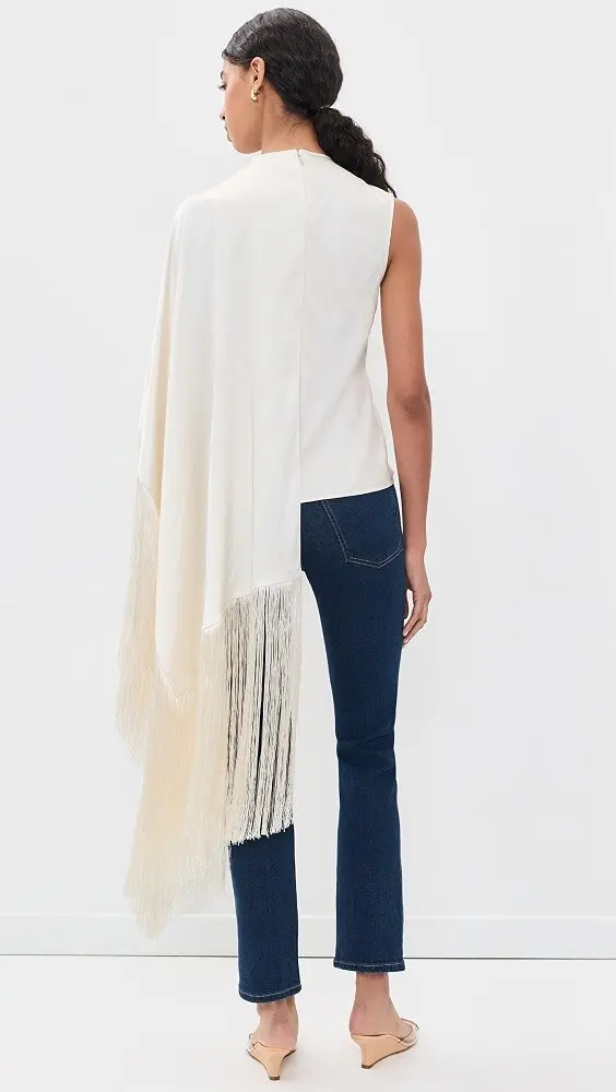 SELF-PORTRAIT Satin Fringed Scarf Top