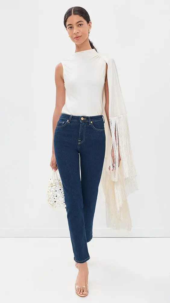 SELF-PORTRAIT Satin Fringed Scarf Top