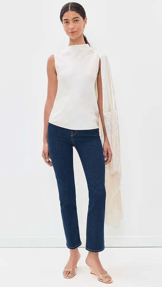 SELF-PORTRAIT Satin Fringed Scarf Top