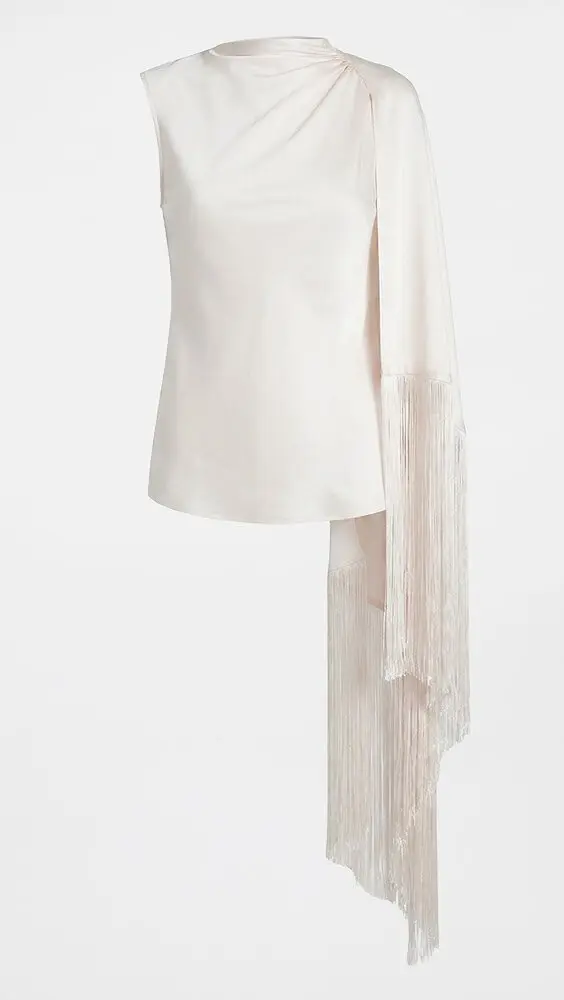 SELF-PORTRAIT Satin Fringed Scarf Top