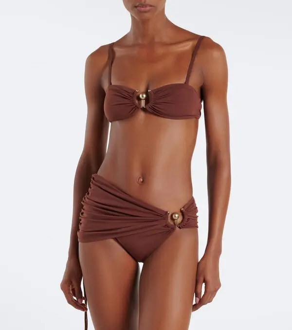 Christopher Esber Embellished Ruched Bikini Bottoms