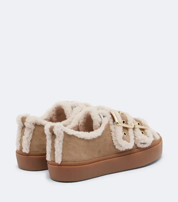 Inuikii Shearling-trimmed Suede Low-top Sneakers With Buckle Fastenings