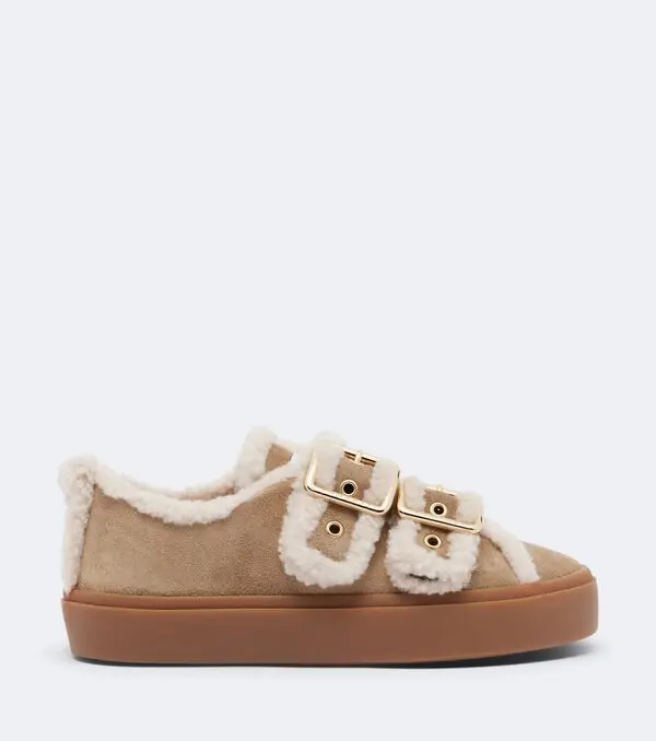 Inuikii Shearling-trimmed Suede Low-top Sneakers With Buckle Fastenings