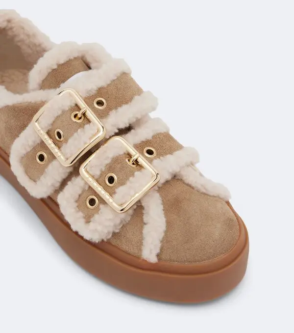 Inuikii Shearling-trimmed Suede Low-top Sneakers With Buckle Fastenings