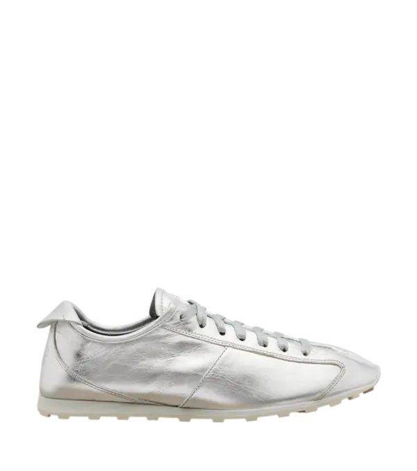 Jacquemus Metallic Leather Lace-up Sneakers - Silver