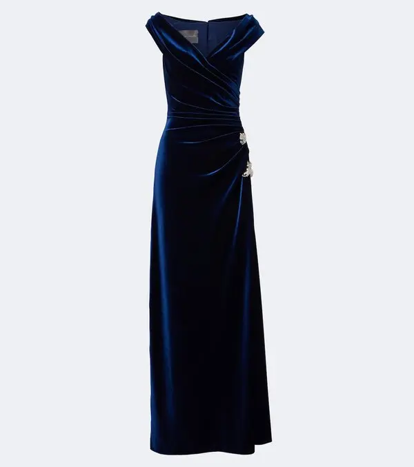 Monique Lhuillier Embellished Draped Velvet Gown