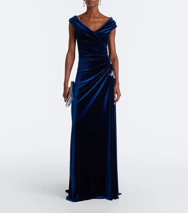 Monique Lhuillier Embellished Draped Velvet Gown