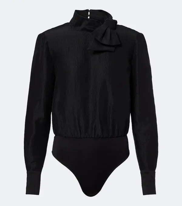Roland Mouret Bow-detail Jacquard Ramie And Silk Bodysuit