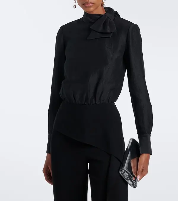 Roland Mouret Bow-detail Jacquard Ramie And Silk Bodysuit