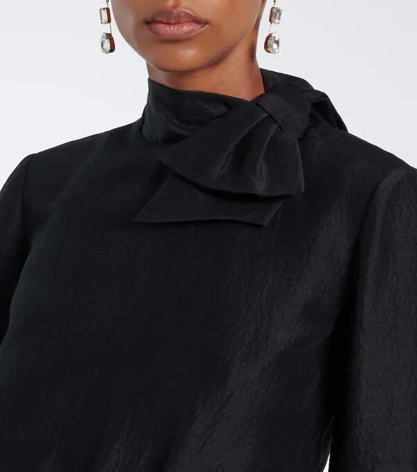 Roland Mouret Bow-detail Jacquard Ramie And Silk Bodysuit