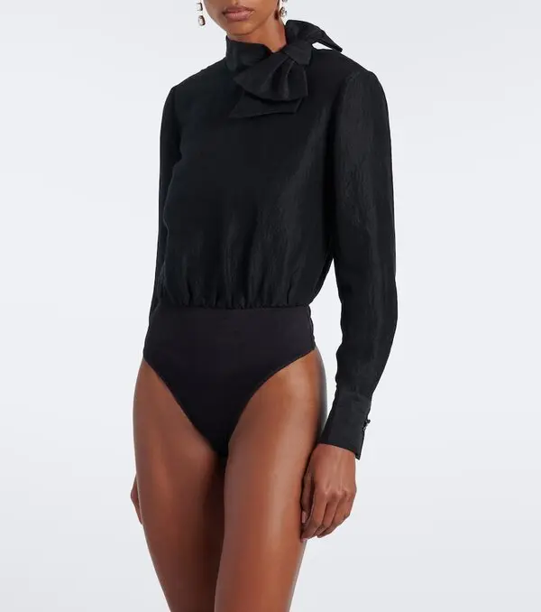 Roland Mouret Bow-detail Jacquard Ramie And Silk Bodysuit