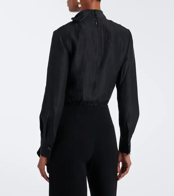 Roland Mouret Bow-detail Jacquard Ramie And Silk Bodysuit