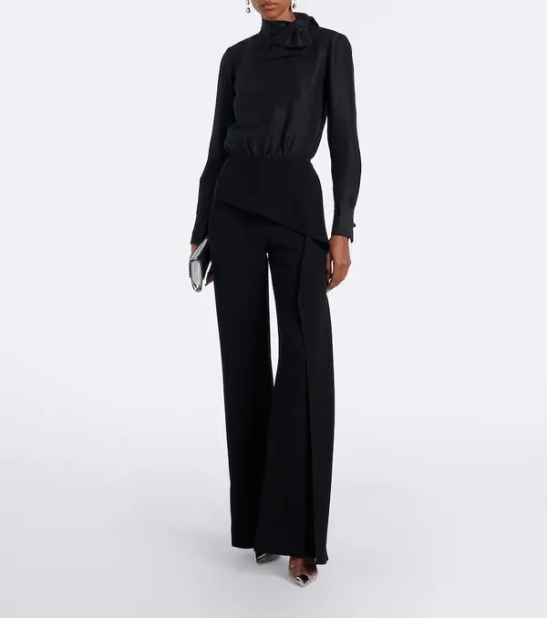 Roland Mouret Bow-detail Jacquard Ramie And Silk Bodysuit