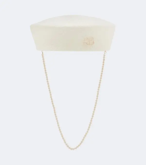 Ruslan Baginskiy Faux-pearl Straw Hat - White