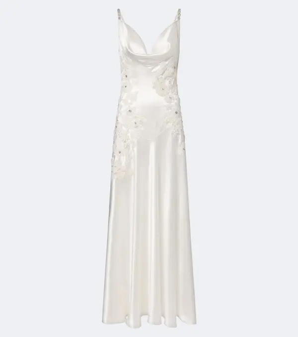LA FUORI Embellished Embroidered Silk Gown