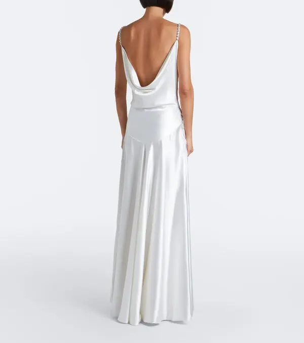 LA FUORI Embellished Embroidered Silk Gown