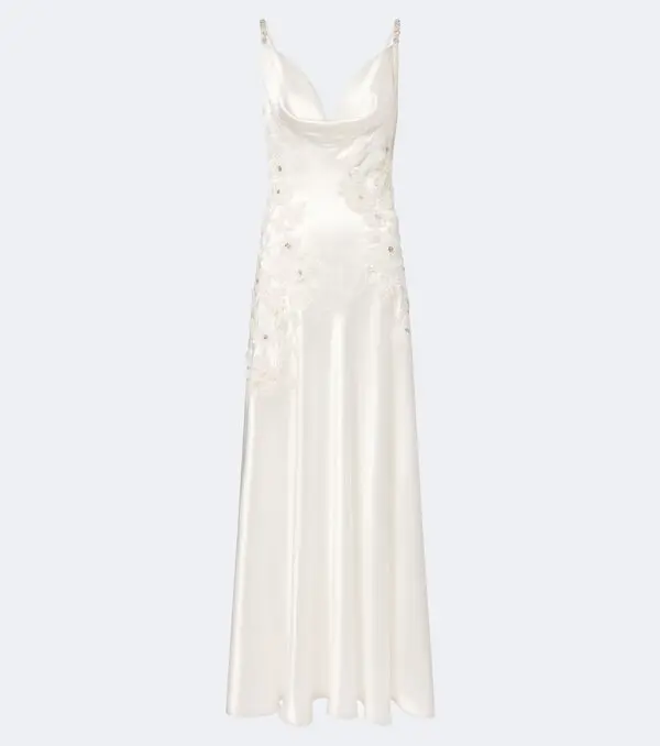 LA FUORI Embellished Embroidered Silk Gown