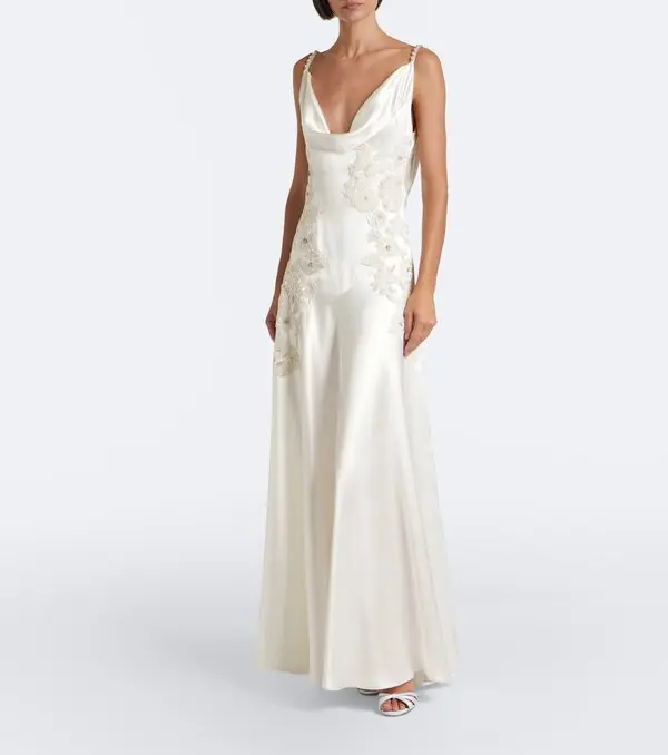 LA FUORI Embellished Embroidered Silk Gown