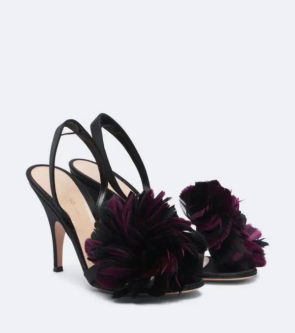 GIANVITO ROSSI Floral-appliqué Satin Slingback Sandals