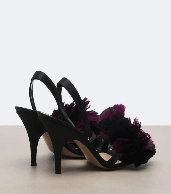 GIANVITO ROSSI Floral-appliqué Satin Slingback Sandals