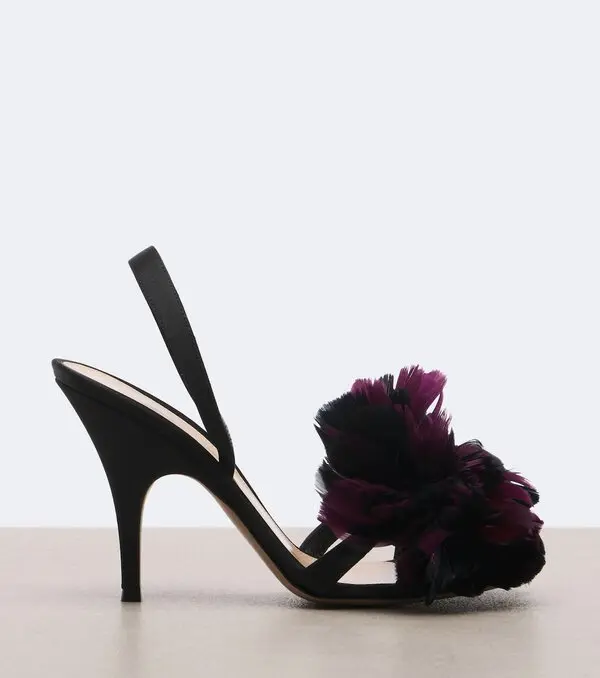 GIANVITO ROSSI Floral-appliqué Satin Slingback Sandals