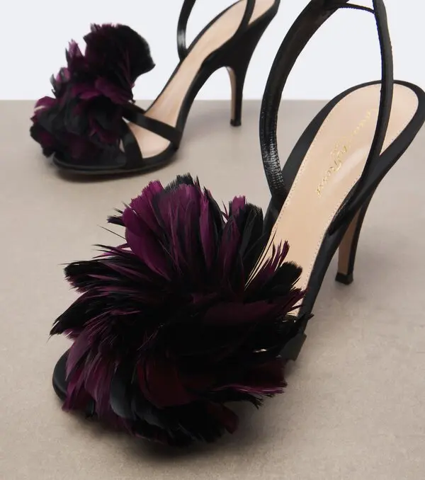 GIANVITO ROSSI Floral-appliqué Satin Slingback Sandals