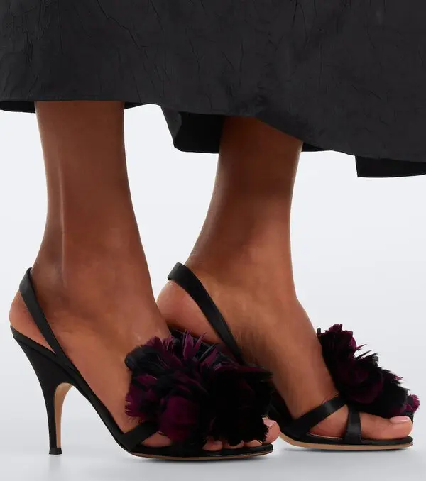GIANVITO ROSSI Floral-appliqué Satin Slingback Sandals