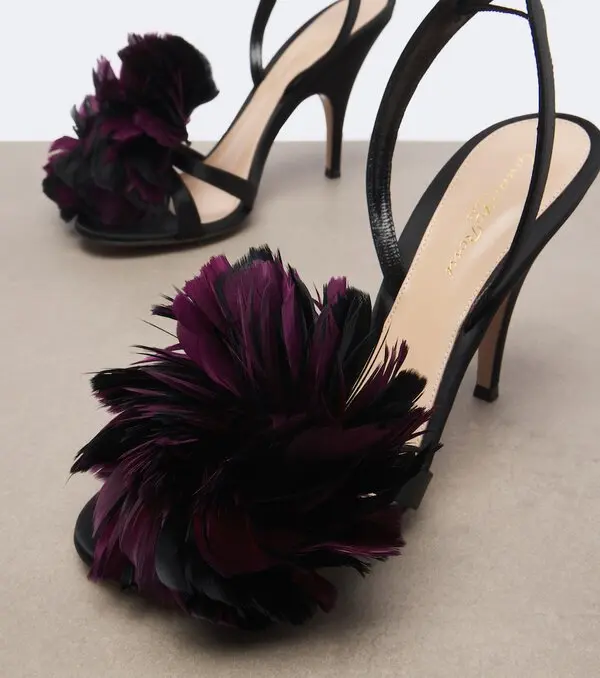 GIANVITO ROSSI Floral-appliqué Satin Slingback Sandals