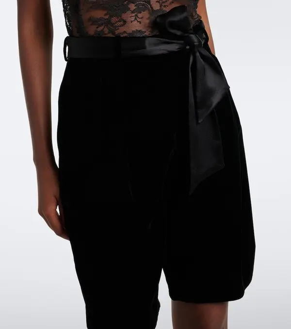 Saint Laurent Belted Velvet Bermuda Shorts