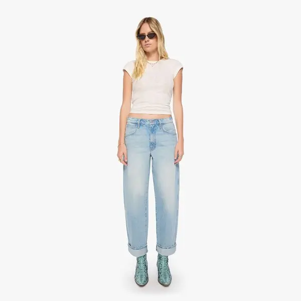 MOTHER The Delinquent Ankle Cuff Jeans - Light Blue