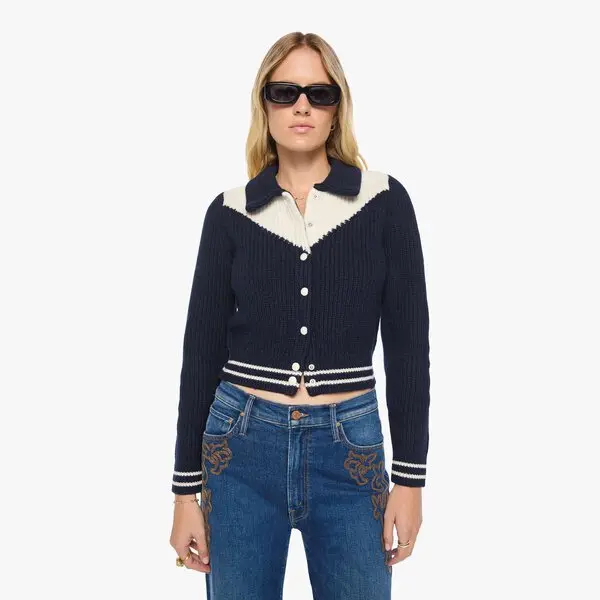 MOTHER The Baby Raquette Cardigan - Navy