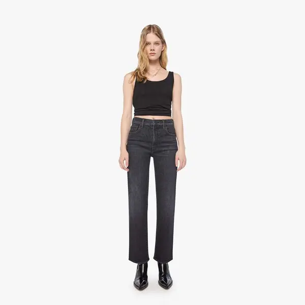 MOTHER The Lil Rambler Zip Sneak Riding Milkyway Jeans - Black