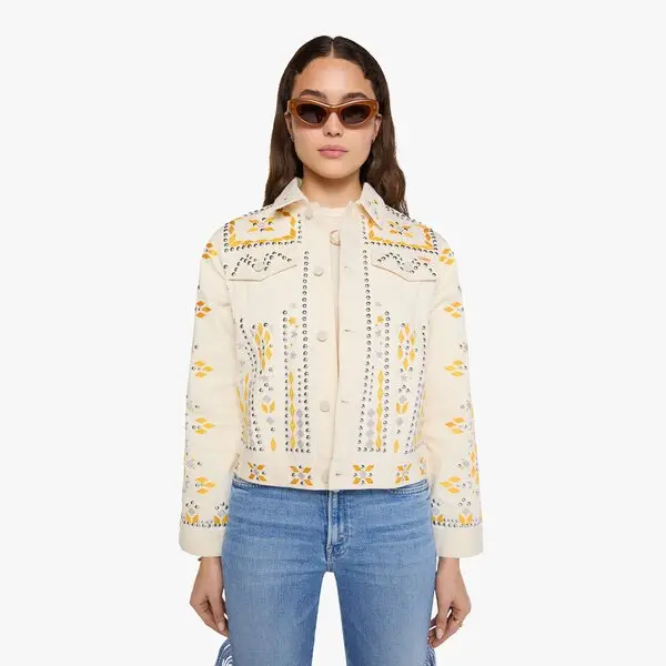 MOTHER The Bruiser Embroidered Denim Jacket - White