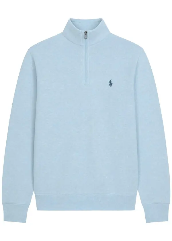 Polo Ralph Lauren Half-zip Logo-embroidered Jersey Sweatshirt - Light Blue