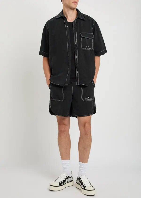 Amiri Contrast-stitch Linen-blend Shorts