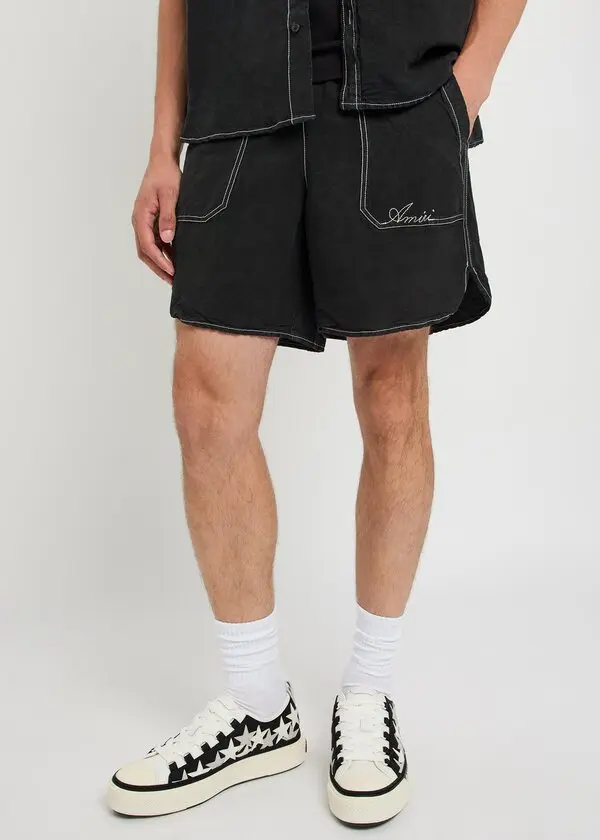 Amiri Contrast-stitch Linen-blend Shorts