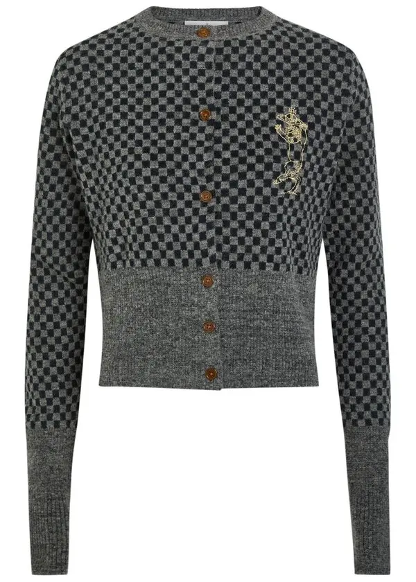 VIVIENNE WESTWOOD Checkmate Checked Knit Cardigan - Grey